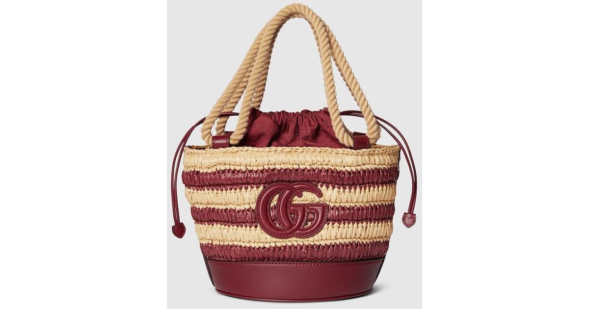 Gucci Woven Mini Bucket Bag, Fabric in Red | Lyst