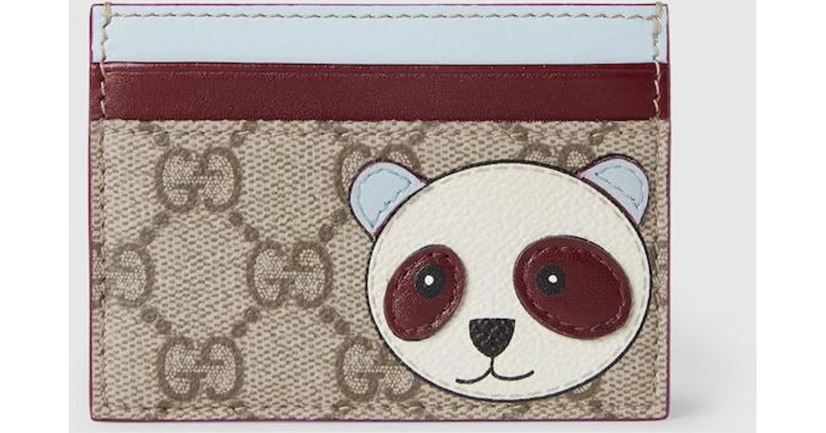 Gucci Bi-Color Gg Card Case With Panda Detail in Brown | Lyst
