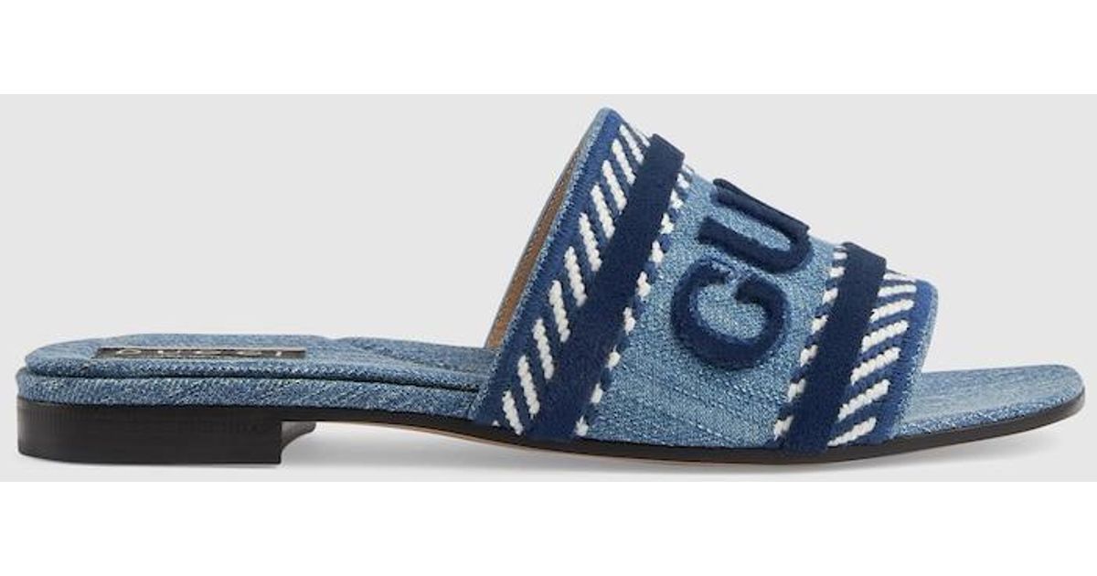 Gucci Script Denim Sandal in Blue | Lyst