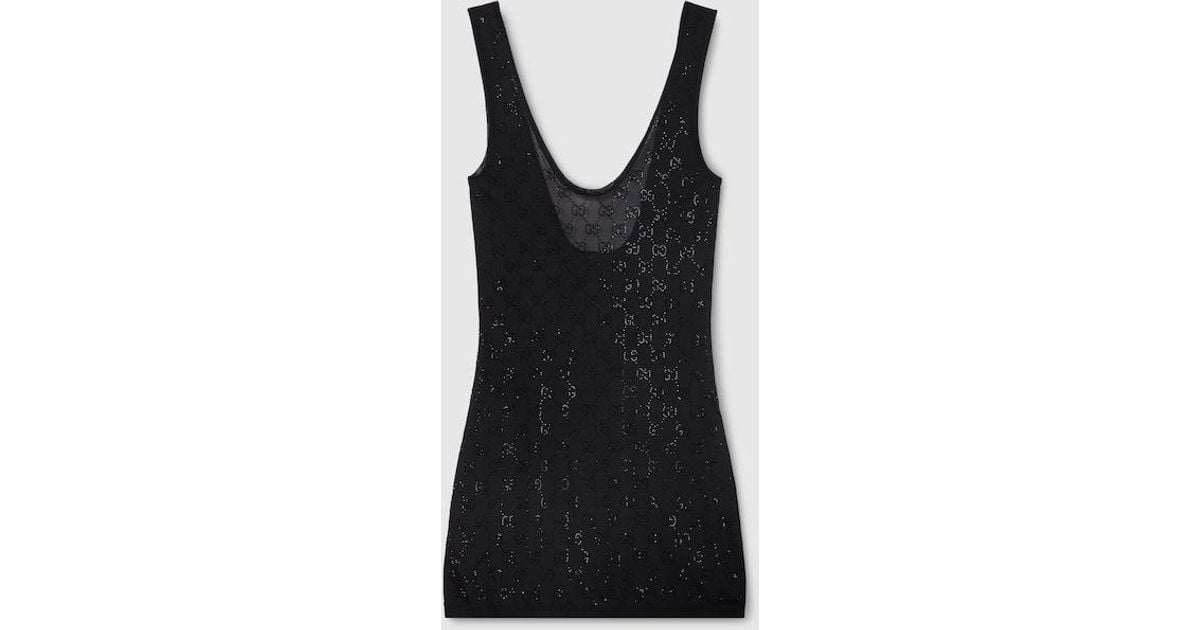 Gucci Gg Crystal Embroidered Dress in Black | Lyst UK