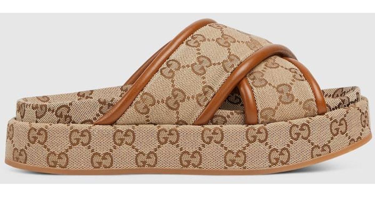 Gucci Gg Platform Sandal, Fabric in Brown | Lyst