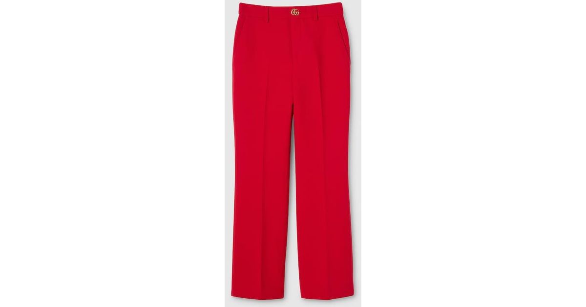 Gucci Crêpe Wool Pants With Double G Button in Red | Lyst UK
