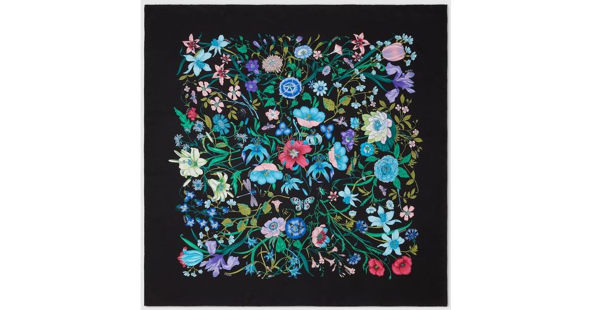Gucci Flora Print Silk Twill Carré in Green | Lyst