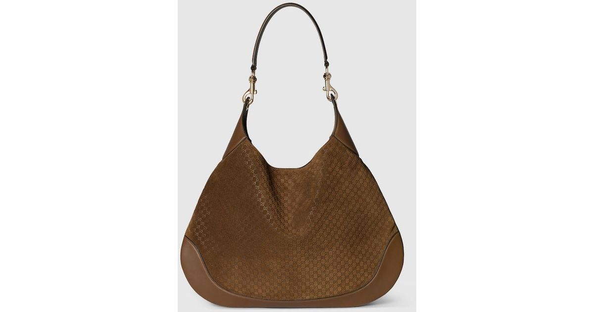 Gucci B Large Shoulder Bag, Suede in Brown | Lyst