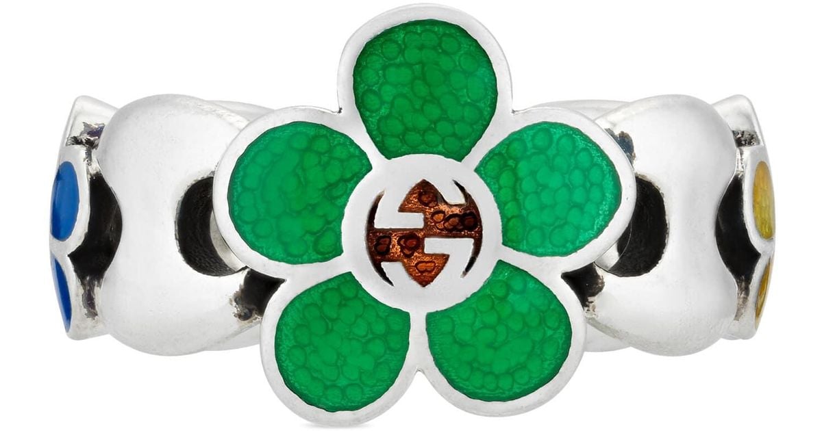 Gucci Enamel Flower Ring in Green | Lyst
