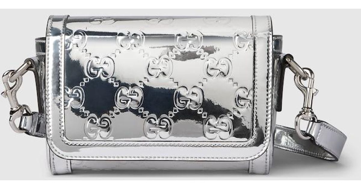 Gucci Mini Embossed Gg Shoulder Bag, , Original Gg Fabric in Metallic ...