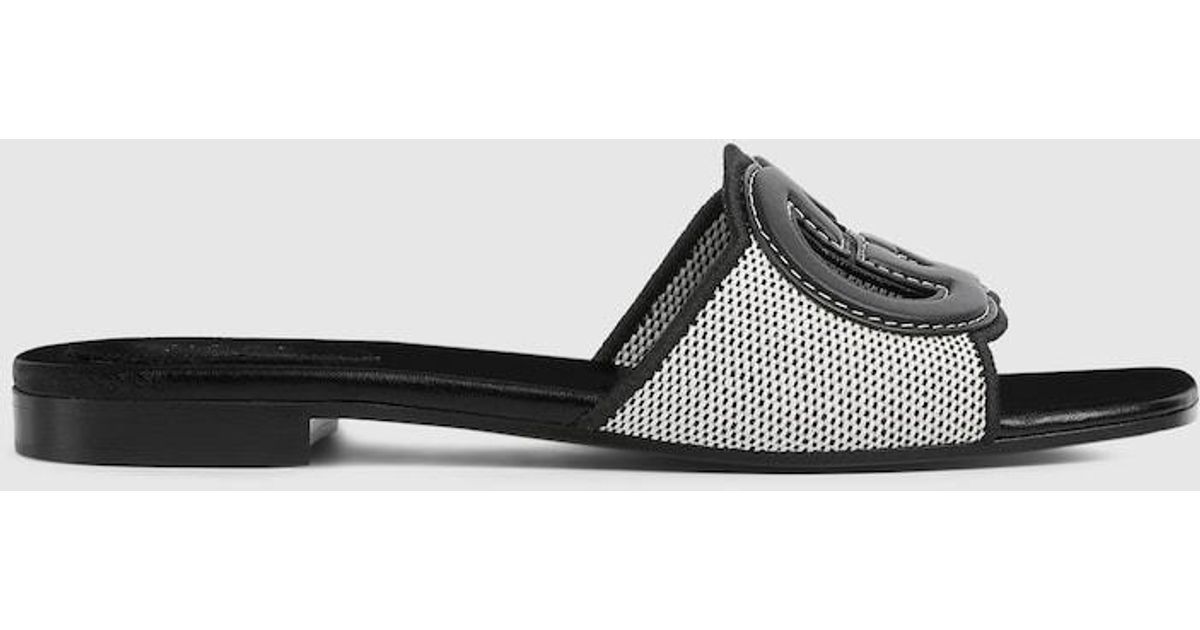 Gucci Interlocking G Slide Sandal, Fabric in Black | Lyst