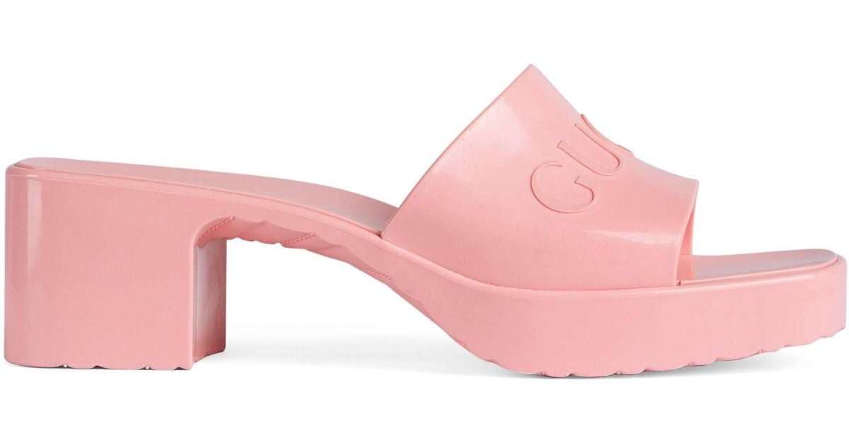 Gucci Rubber Slide Sandal in Pink | Lyst