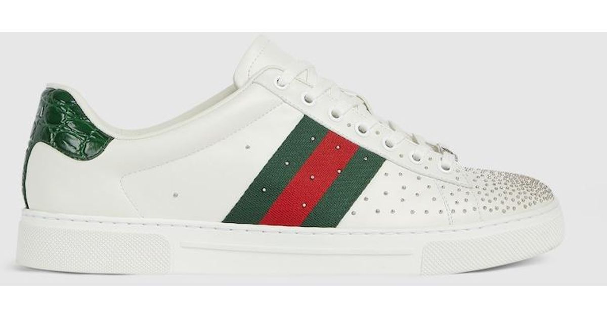 Gucci Ace Studded Trainers With Web in White for Men | Lyst UK