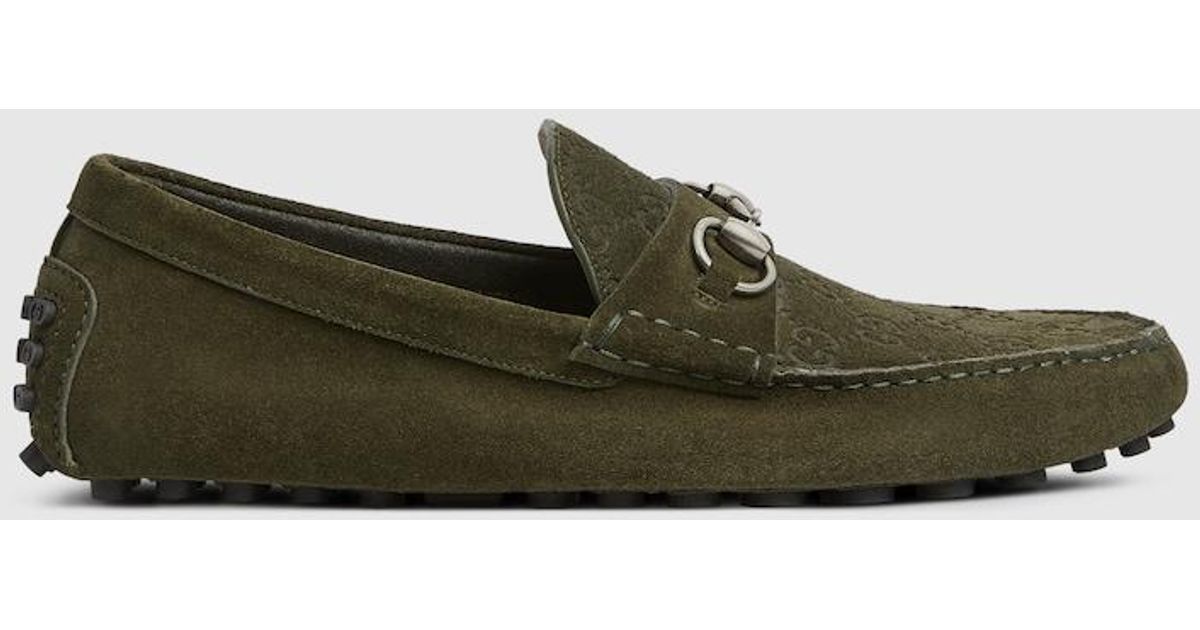 Gucci Driver With Horsebit, Suede in Green for Men | Lyst