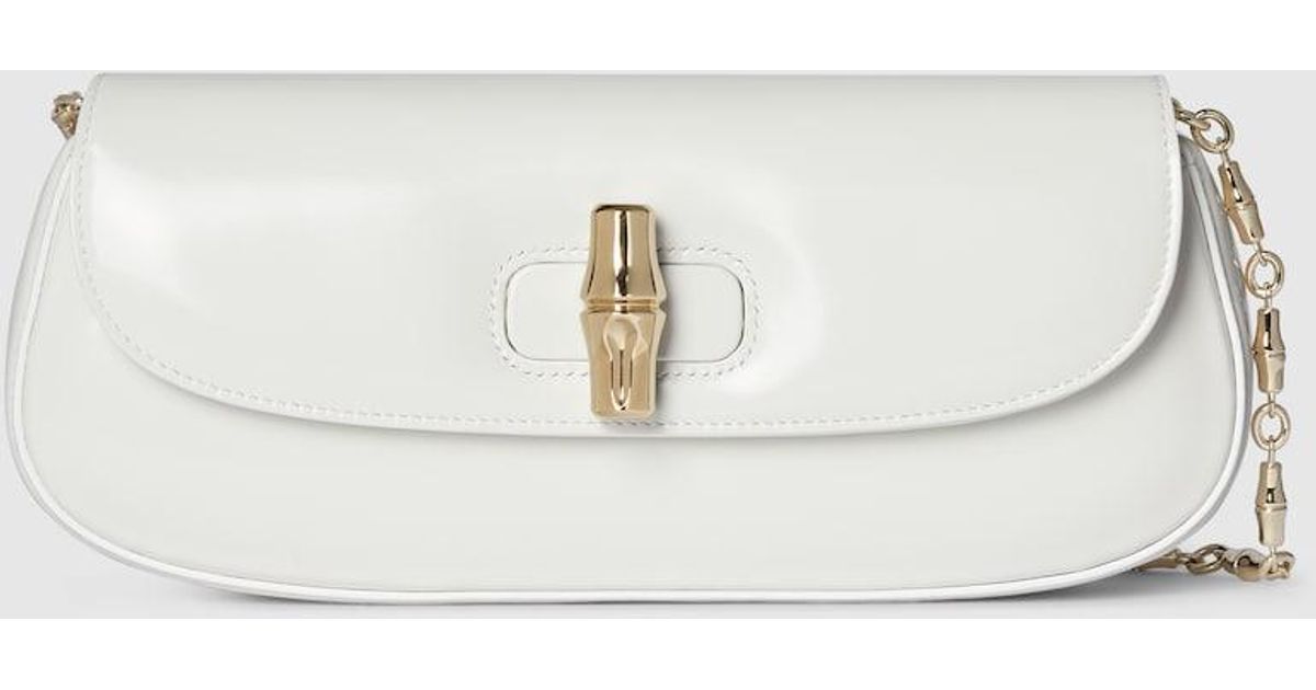 Gucci Bamboo Night Clutch, Leather in White | Lyst