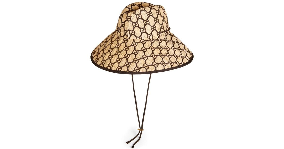 Gucci Cotton GG Raffia Wide Brim Hat in Brown | Lyst