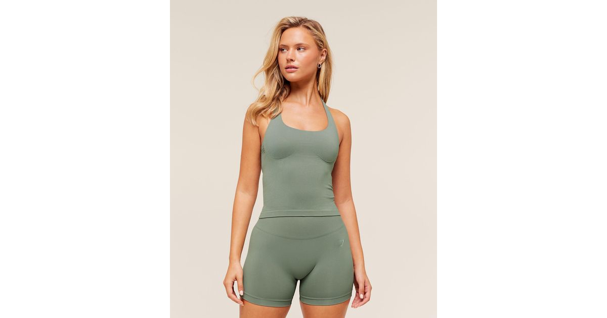 GYMSHARK Soft Sculpt Halterneck Tank With Shelf in Green | Lyst