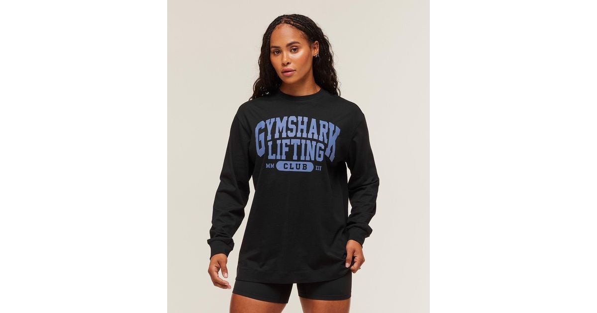 GYMSHARK Lifting Club Graphic Oversized Long Sleeve T-Shirt in Blue ...