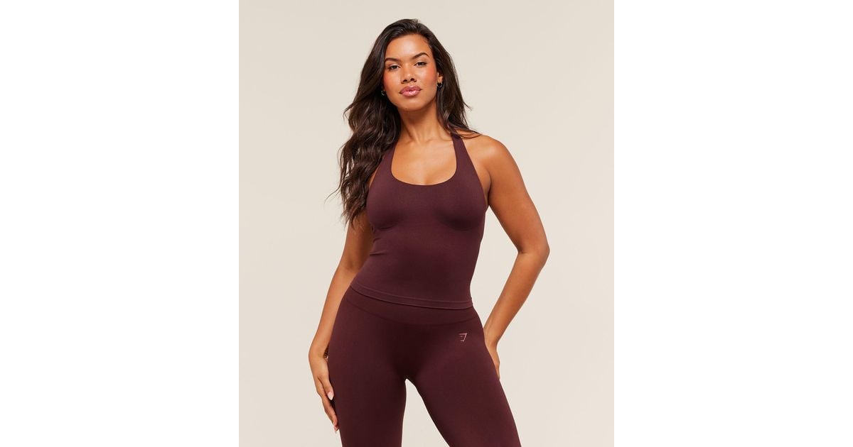 GYMSHARK Soft Sculpt Halterneck Tank With Shelf in Purple | Lyst