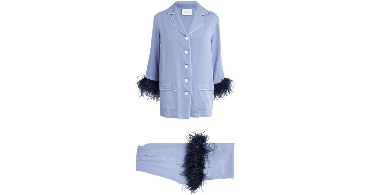 Sleeper Double Feather-Trim Party Pyjama Set in Blue | Lyst