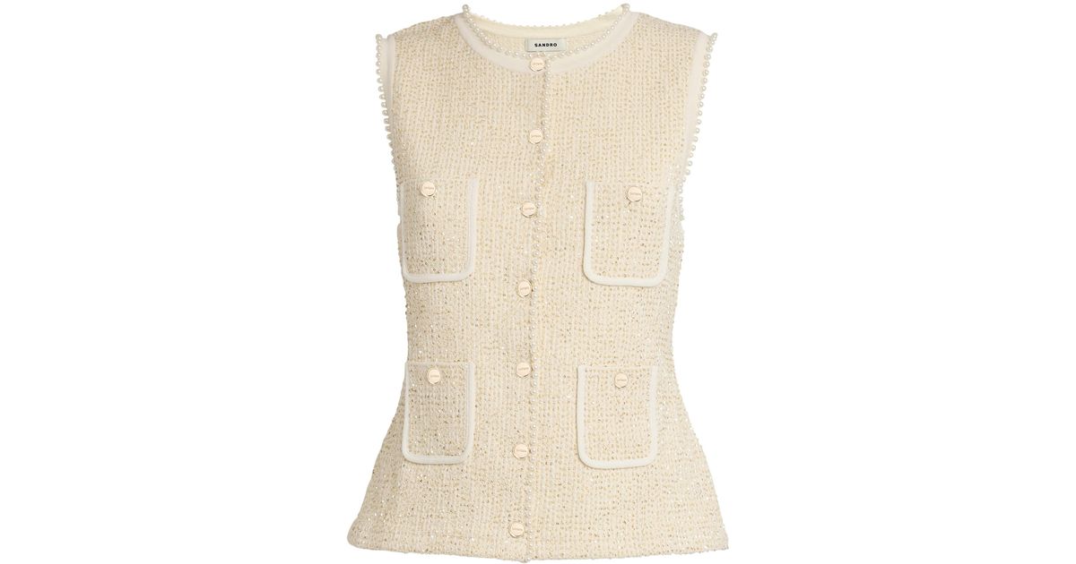 Sandro Bouclé Waistcoat in Natural | Lyst