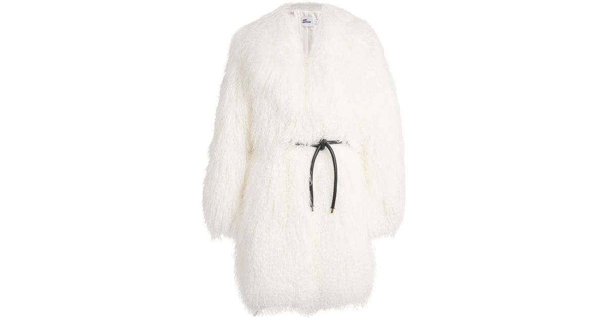 Self-Portrait Shearling Oversized Coat in White | Lyst