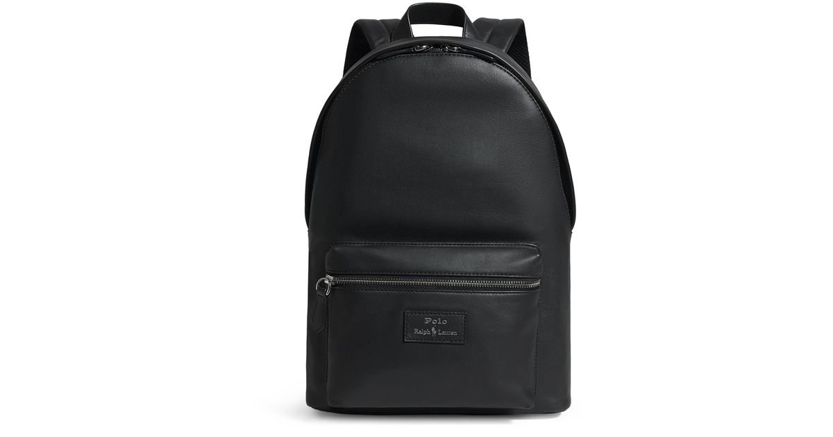 Polo Ralph Lauren Leather Logo Backpack in Black for Men | Lyst