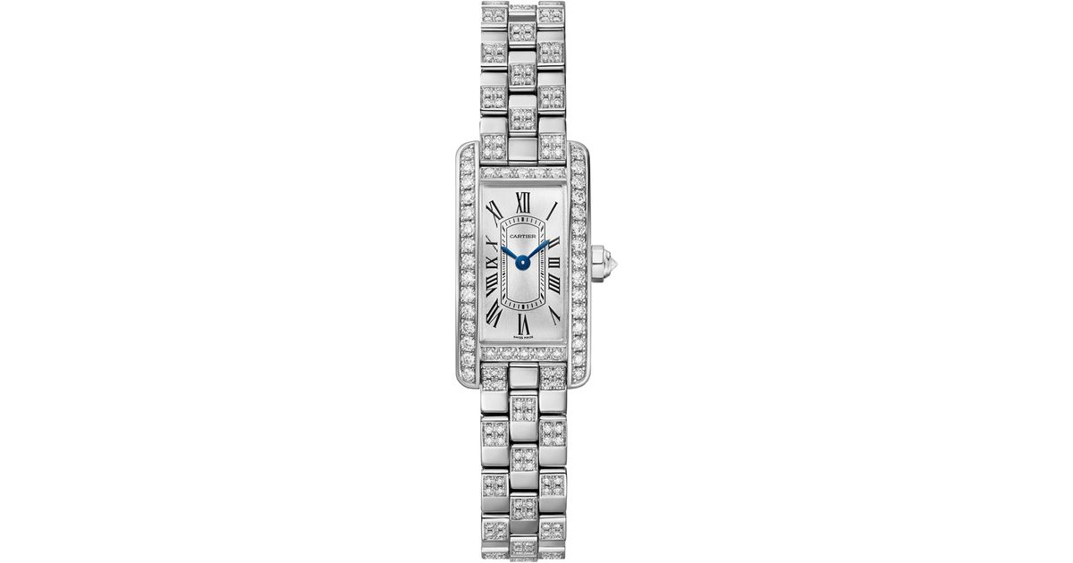 Cartier Mini And Diamond Tank Américaine Watch in White | Lyst UK