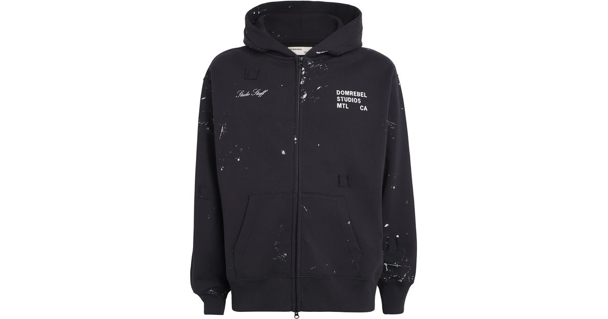 DOMREBEL Cotton Paint-Splatter Staff Zip-Up Hoodie in Black for Men ...