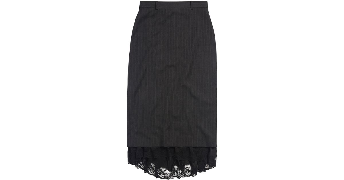 Balenciaga Lace-Trim Pinstripe Pencil Skirt in Black | Lyst