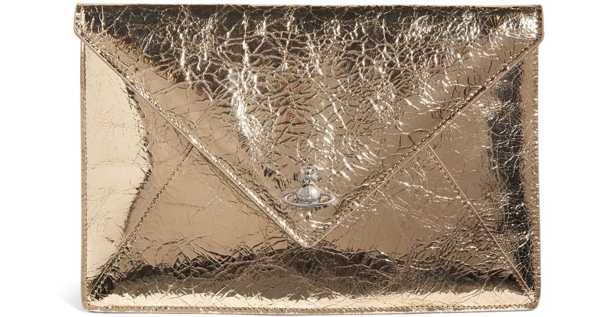 Vivienne Westwood Metallic Crinkle Envelope Clutch Bag in Brown | Lyst