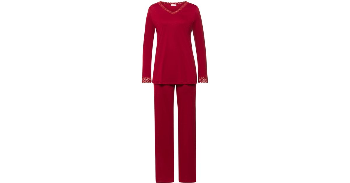Hanro Cotton Lace-Trim Pyjama Set in Red | Lyst