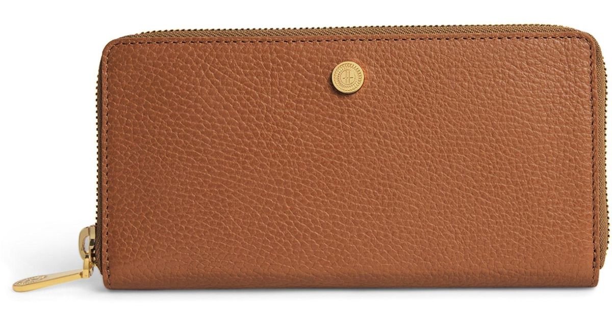 Harrods Pebbled Leather Wallet in Brown | Lyst