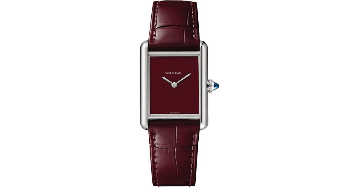 Cartier Large Steel Tank Must Watch 25.5mm in Red for Men | Lyst