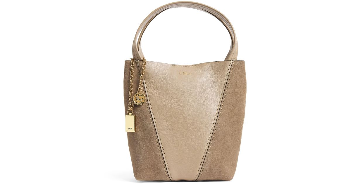 Chloé Small Leather-Suede Spin Tote Bag in Natural | Lyst UK