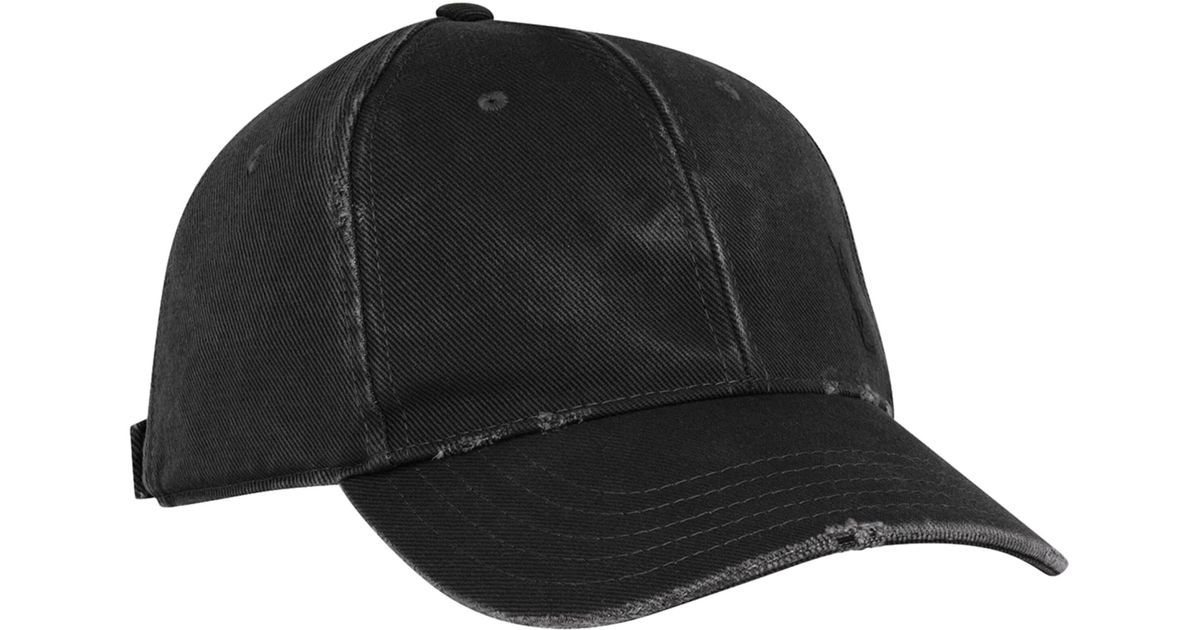Saint Laurent Distressed Corduroy Cassandre Baseball Cap in Black | Lyst