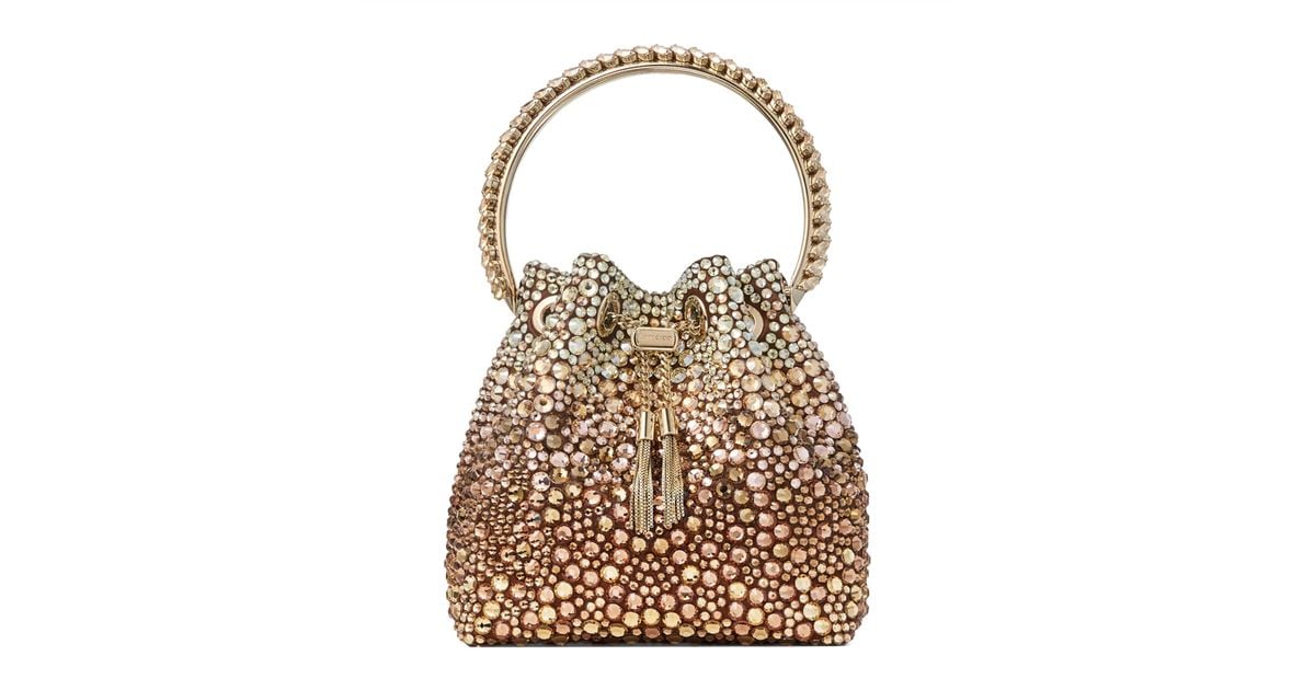 Jimmy Choo Bon Bon Embellished Top-Handle Bag in Brown | Lyst