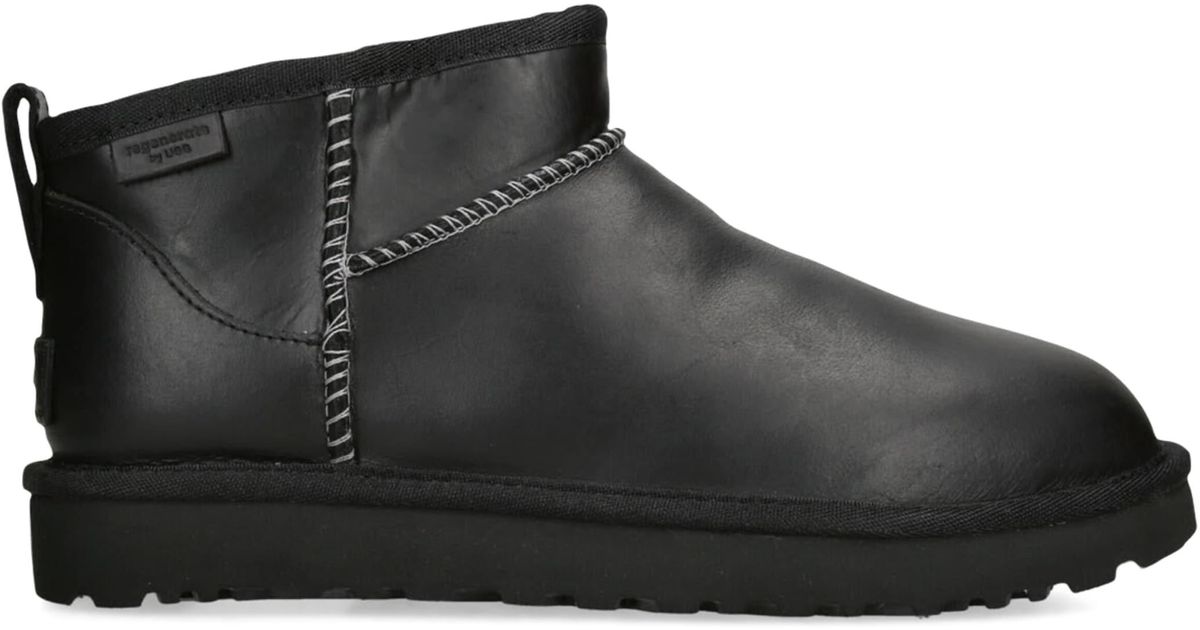 UGG Leather Classic Ultra Mini Regen Boots in Black | Lyst