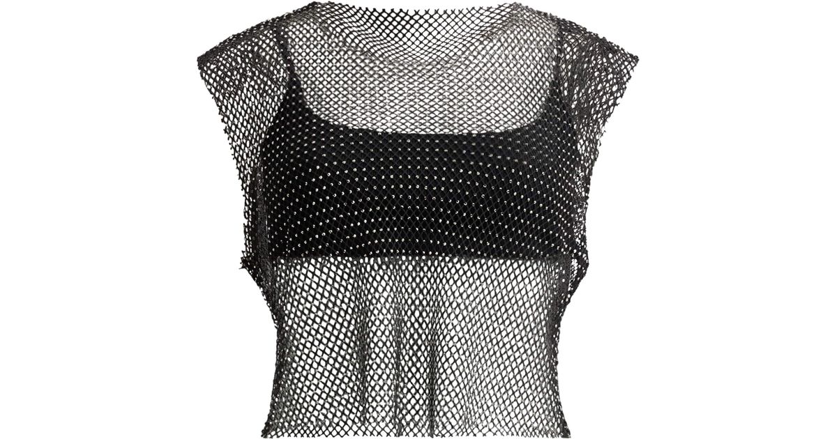 AllSaints Mesh Embellished Calytrix Crop Top in Gray | Lyst