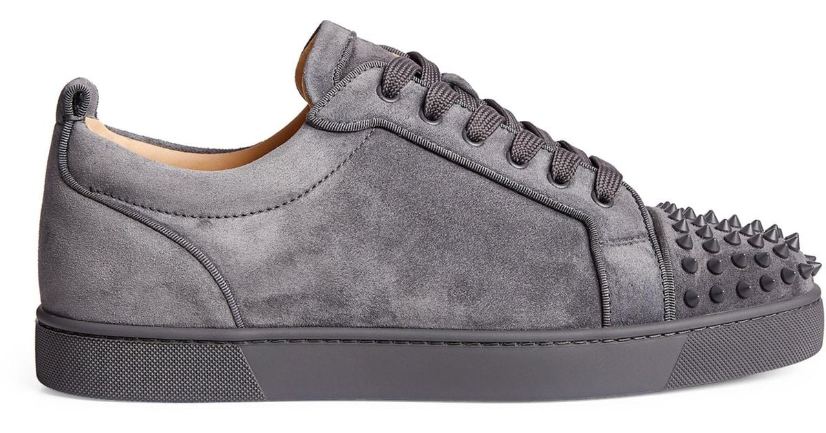 Christian Louboutin Louis Junior Spikes Orlato Suede Sneakers in Grey ...