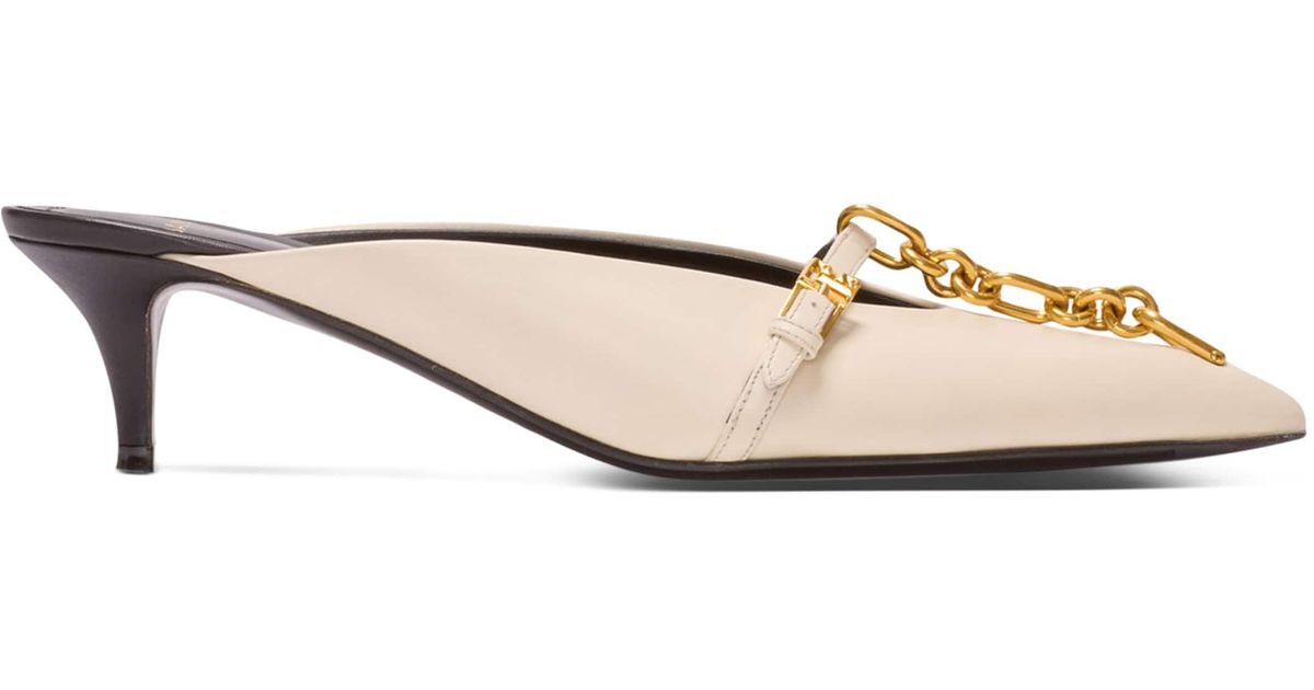Balmain Sync Leather Mules With Pointed Toe in Natural | Lyst