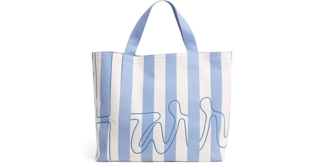 Harrods Large Cotton Stripe Logo Tote Bag in Blue | Lyst