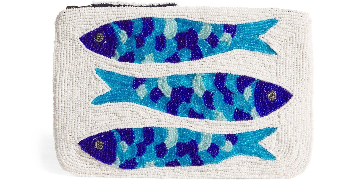 The Jacksons Beaded Fish Clutch Bag in Blue | Lyst