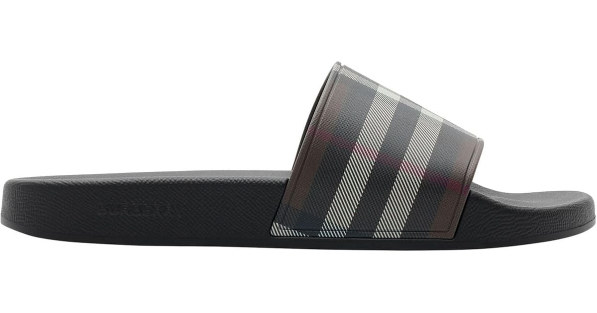 Burberry Check Slides in Brown | Lyst UK