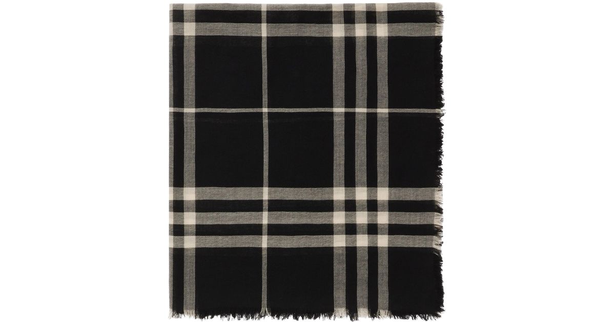 Burberry Wool Wide Check Scarf in Black | Lyst UK