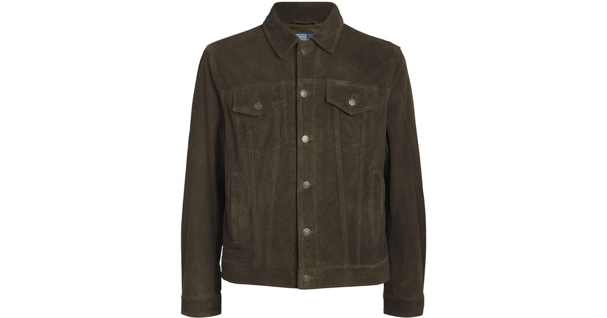 Polo Ralph Lauren Suede Trucker Jacket in Green for Men | Lyst