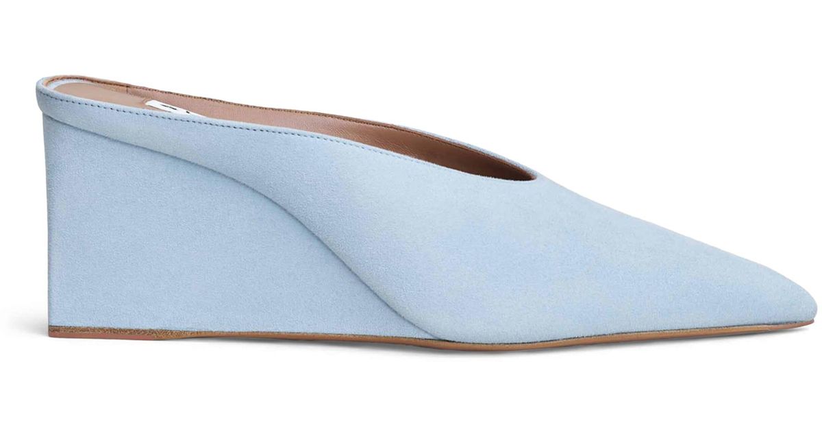 Alaïa Suede Cube Wedge Mules 75 in Blue | Lyst