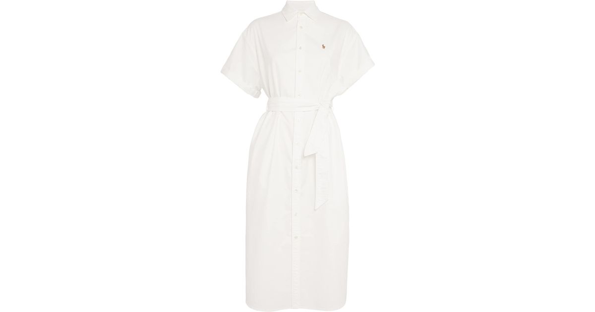 Polo Ralph Lauren Oxford Cotton Belted Shirt Dress in White | Lyst
