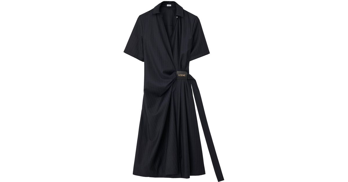 Loewe Pinstripe Draped Midi Dress in Black | Lyst