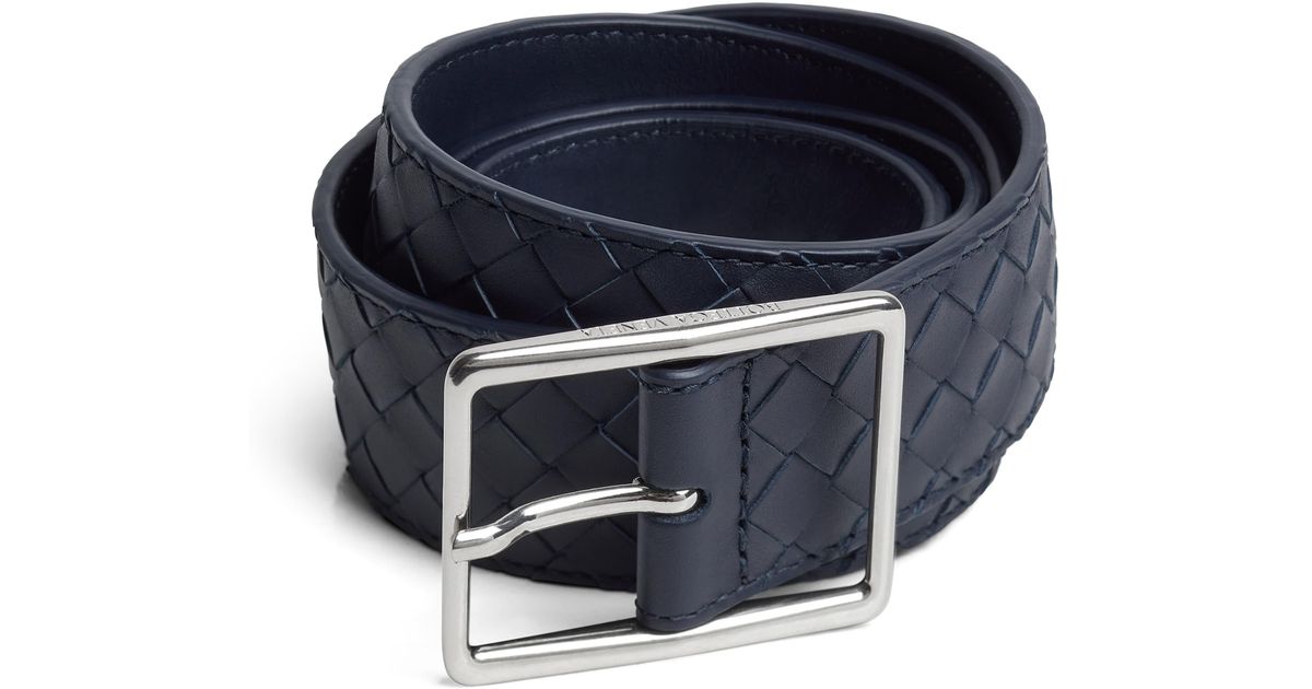 Bottega Veneta Leather Intrecciato Piccolo Belt in Blue for Men | Lyst UK