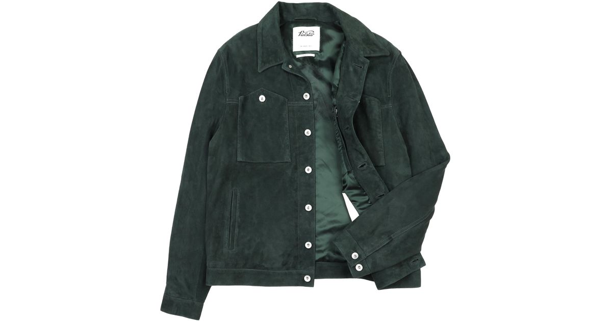 Valstar Suede Roundy Padded Trucker Jacket in Green for Men | Lyst