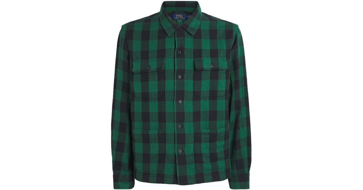Polo Ralph Lauren Cotton Flannel Check Overshirt in Green for Men | Lyst
