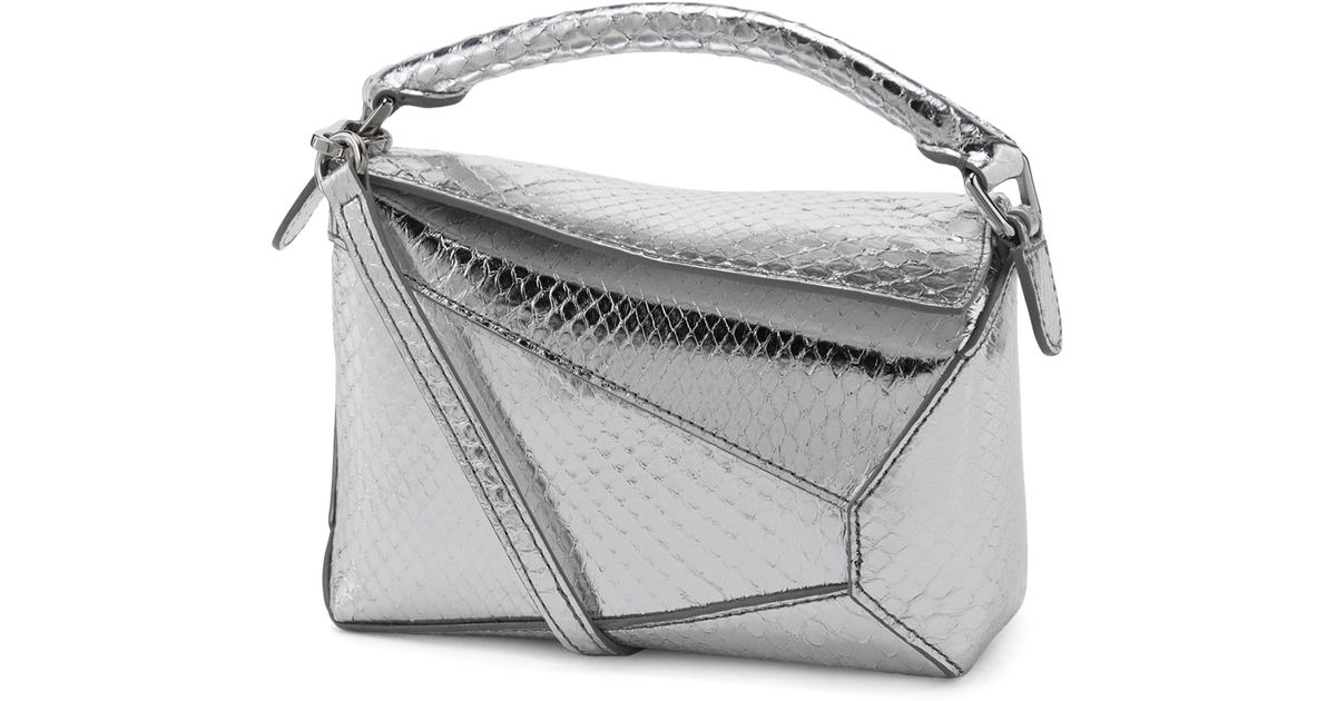 Loewe Exclusive Mini Python Skin Puzzle Edge Top-Handle Bag in Metallic ...