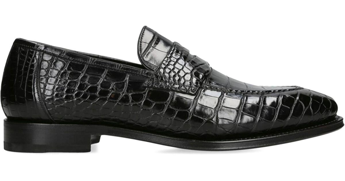Santoni Crocodile Skin Duke Penny Loafers in Black for Men | Lyst